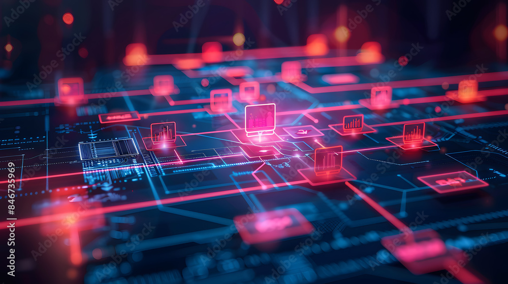 Business workflow process management concept. Workflow automation system with data diagram of ...
