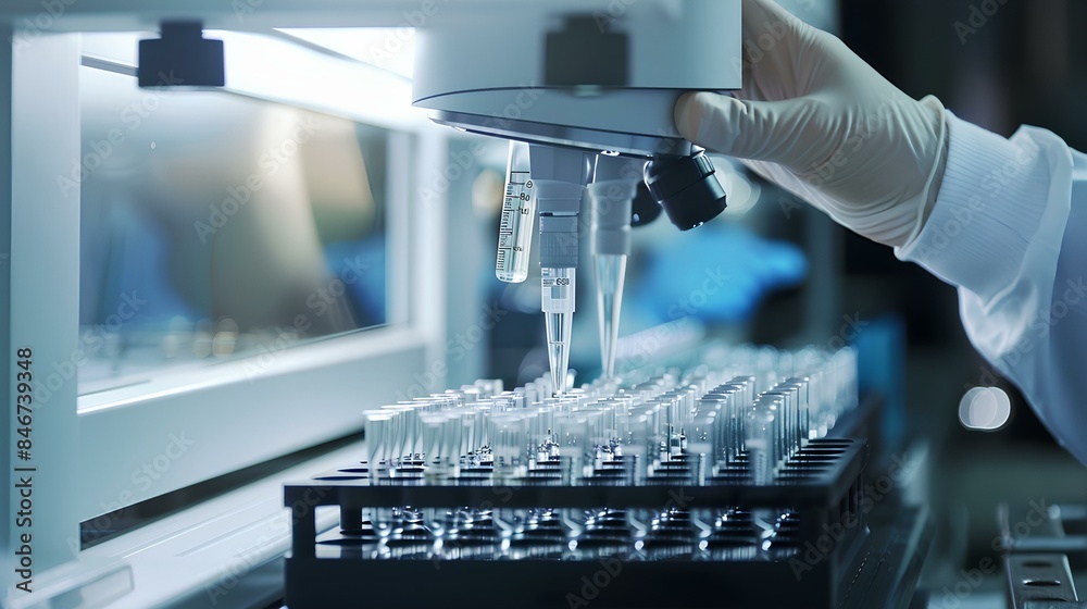 A laboratory technician loading samples into an automated liquid ...
