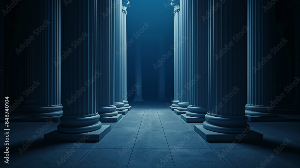 abstract dark blue background with columns in Greek Roman style place ...