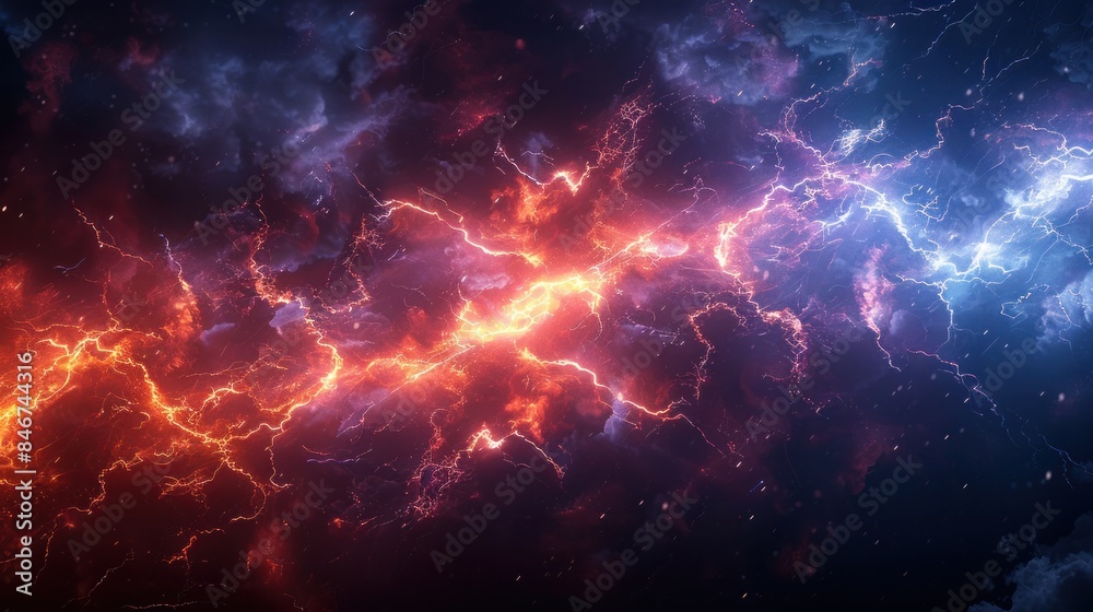 Dark background with lightning and thunder. Lightning forms the ...