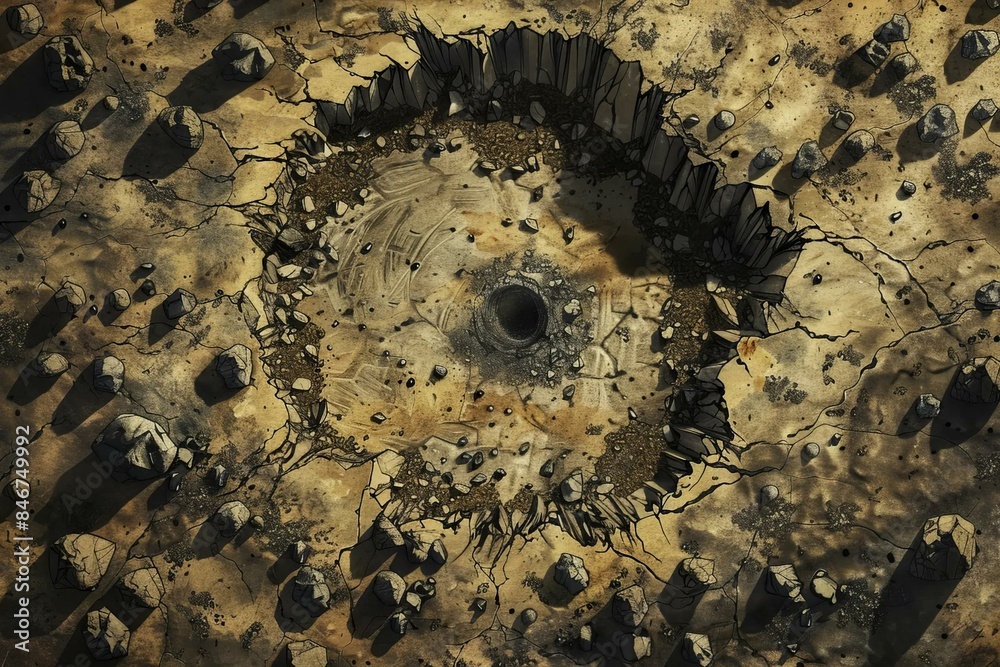 DnD Battlemap Meteor Crater Battlemap - A detailed battlemap featuring ...