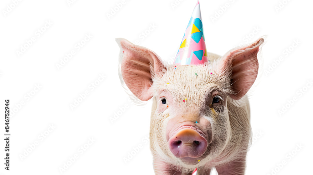 Pig celebrates his birthday on a transparent background Stock Photo ...