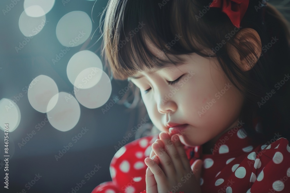Little girl kissing hand on religious holiday (sacrifice feast, Ramadan ...