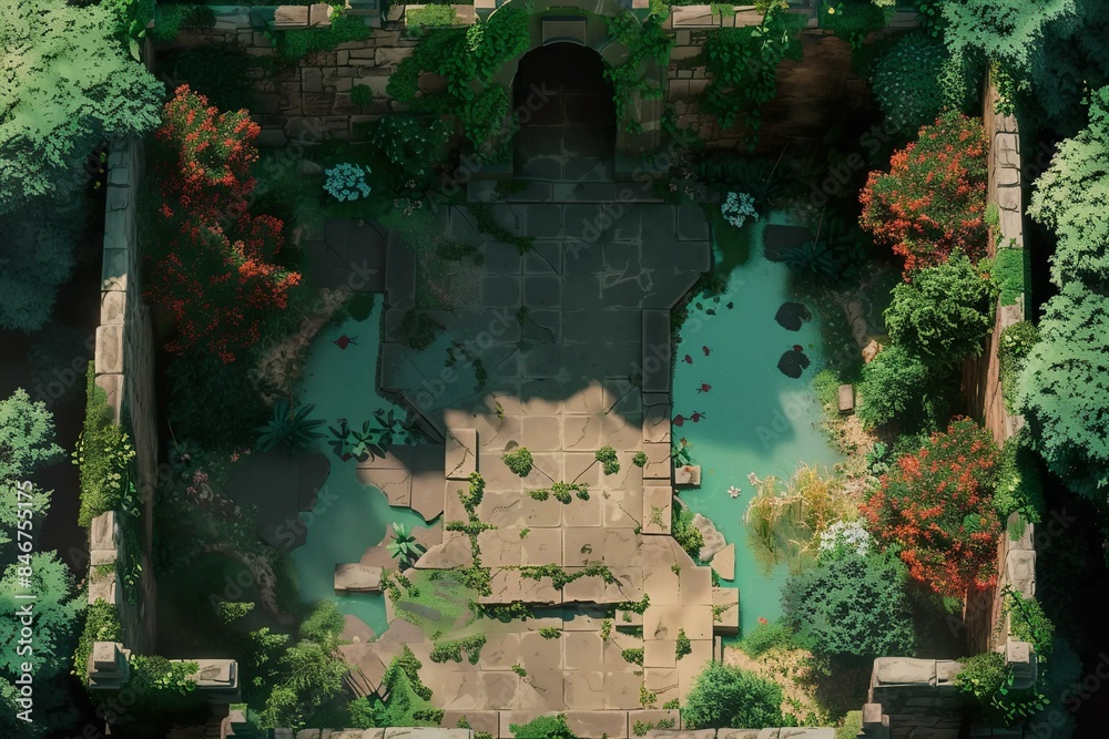 DnD Battlemap Monastery ruins battlemap - Un monastère en ruines. Stock ...