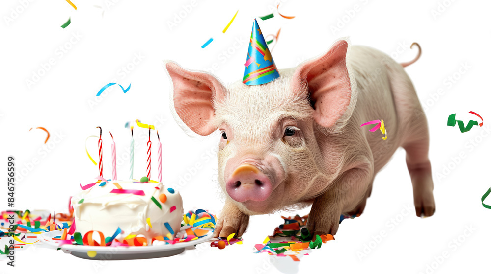 Pig celebrates his birthday on a transparent background Stock Photo ...