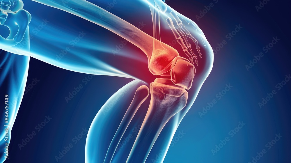 Elderly man with knee pain using cane on a park path, showing struggle ...