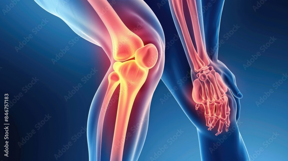 Elderly man with knee pain using cane on a park path, showing struggle ...