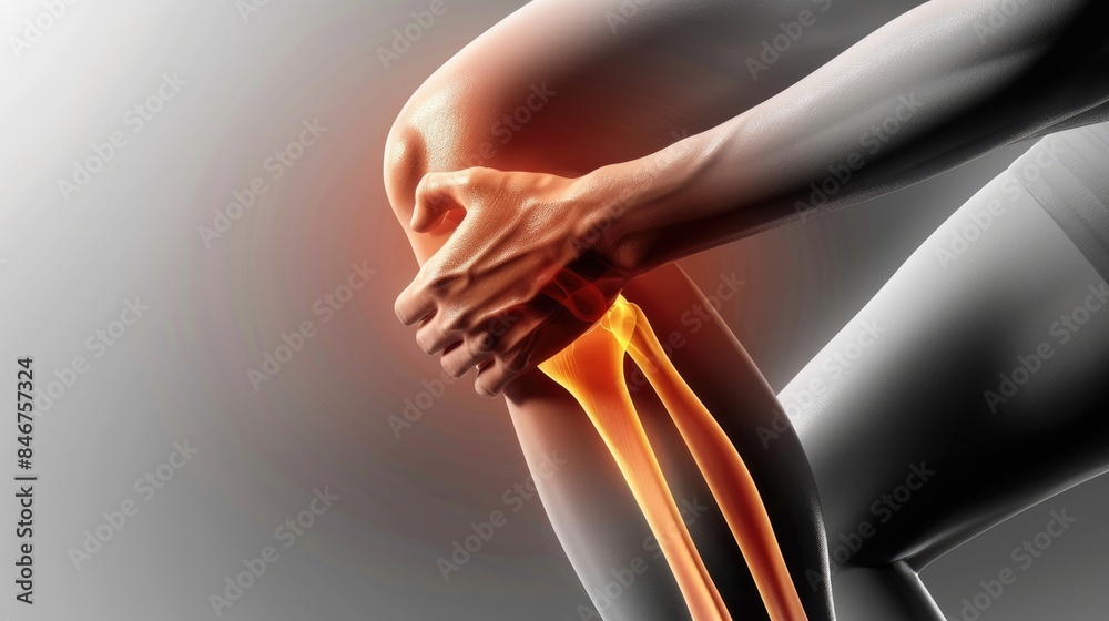 Elderly man with knee pain using cane on a park path, showing struggle ...
