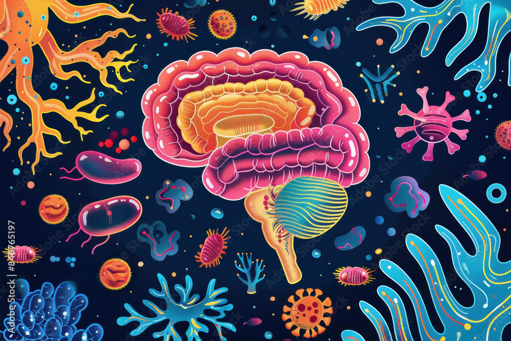 Colorful microbiology illustration of various bacteria and ...