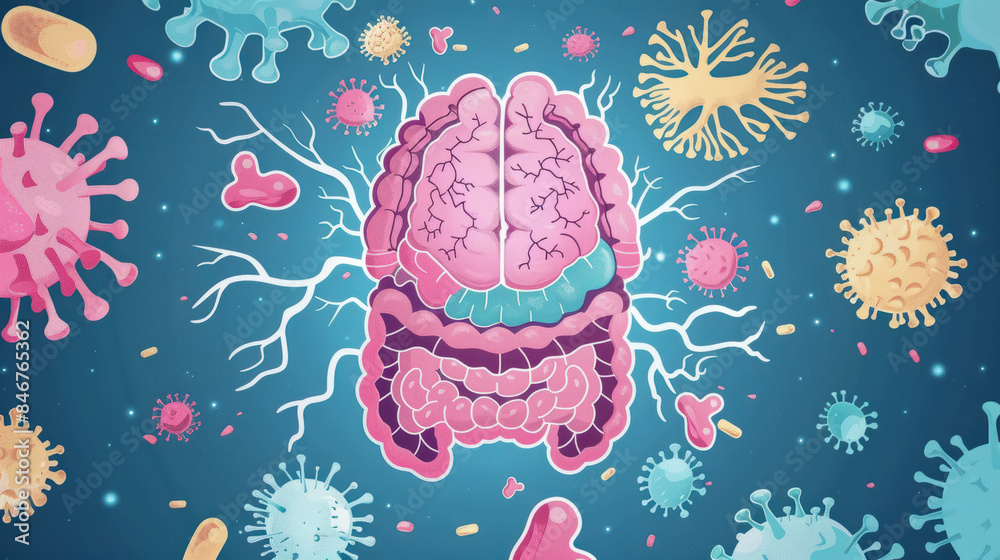 Colorful illustration of the human gut-brain connection highlighting ...