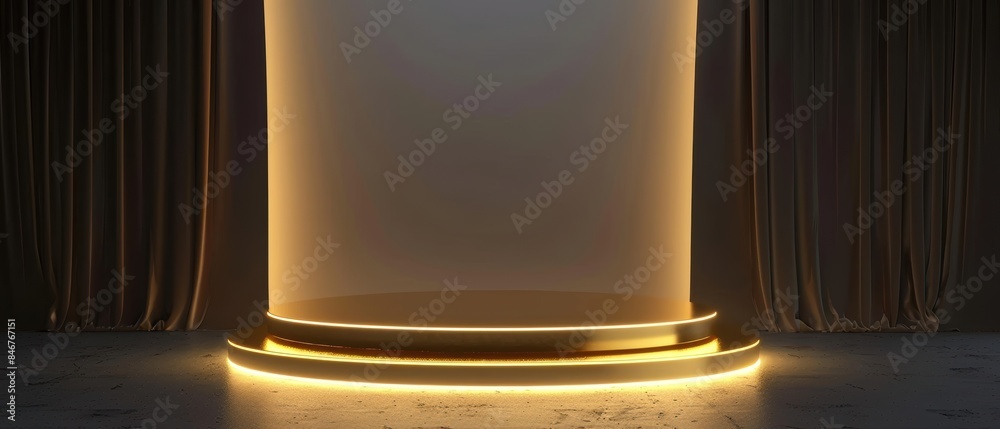 Elegant gold podium, Luxury 3D platform stand with background light ...