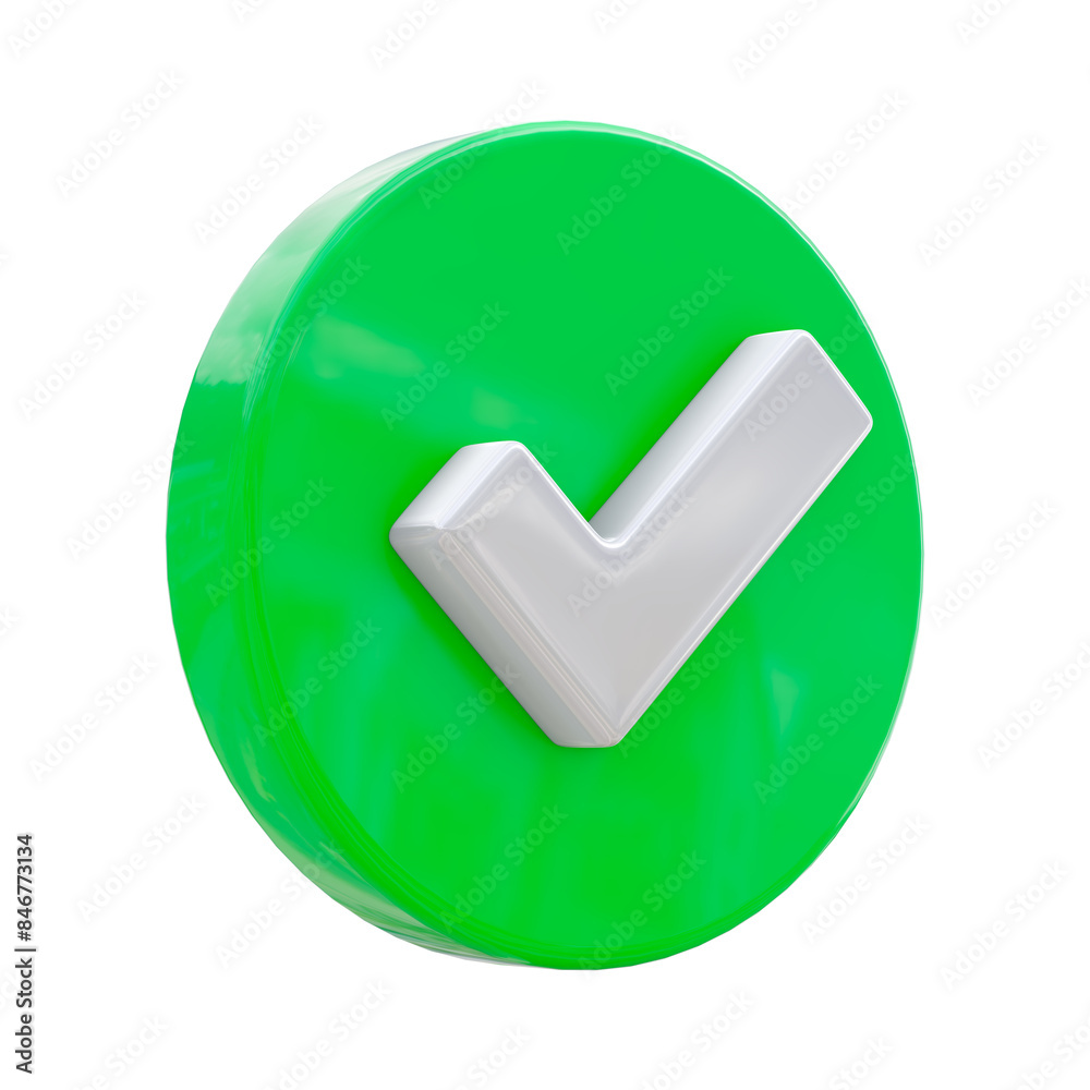 Green 3d icon Check mark on round disk isolated on white background ...