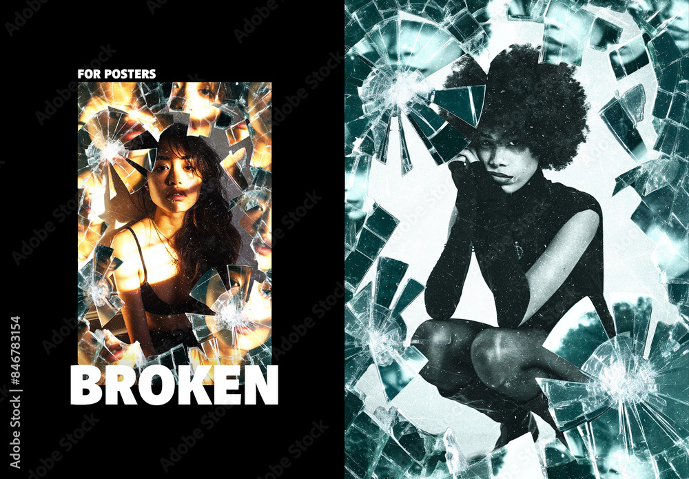 Broken Glass Fragments Poster Photo Effect Mockup Stock Template ...