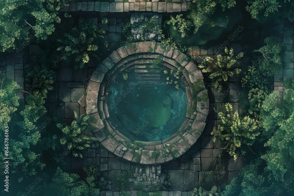 DnD Battlemap Sunken Temple Battle Map: Overgrown ruins with mystical ...