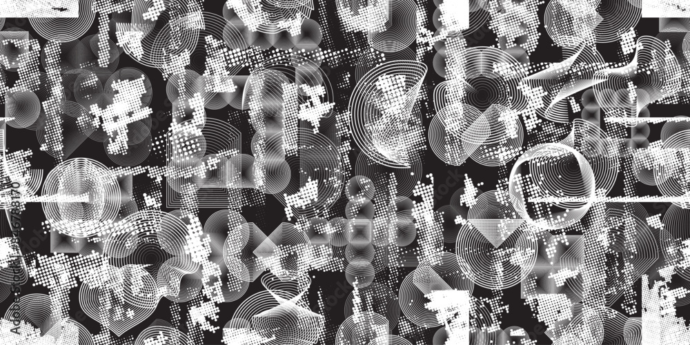 Glitch distorted grungy abstract forms . Cyber punk seamless pattern ...