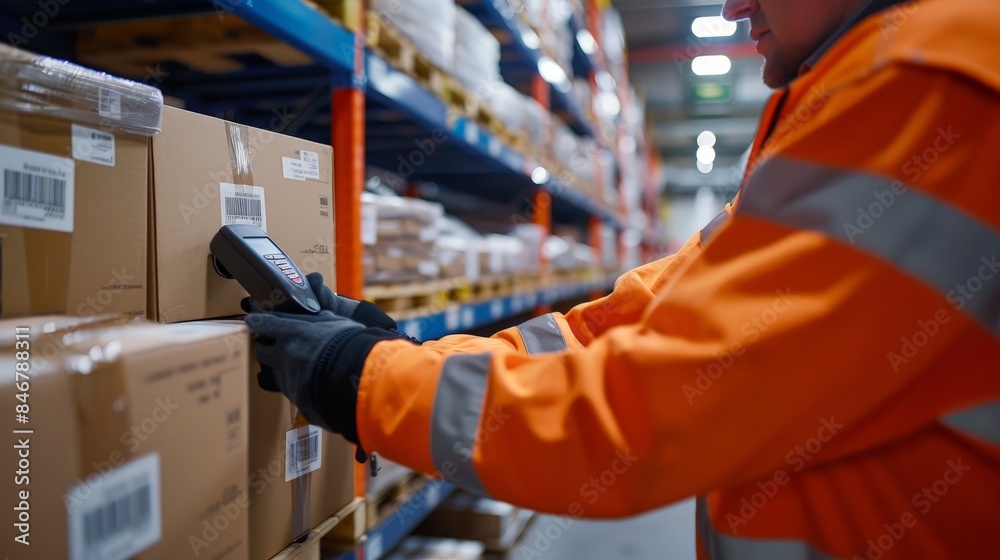 Precision in Logistics: Warehouse Worker Scanning Barcodes with ...
