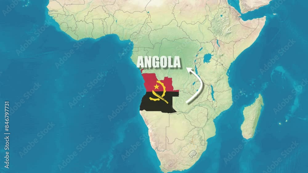 Angola Map Animation Flag Effect and stroke line with title Animation ...