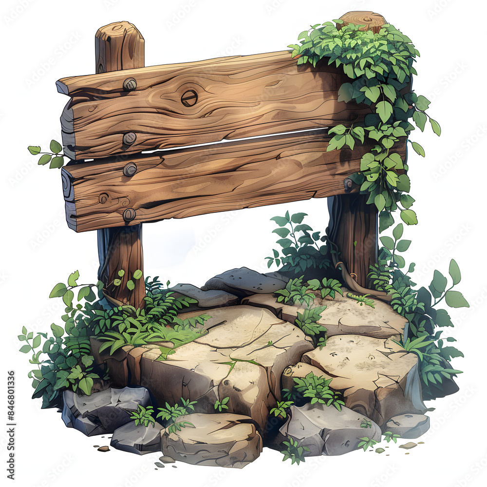 nature signpost with information in the woods mockup isolated on white ...