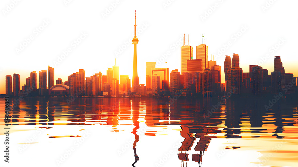 toronto skyline at sunset, canada isolated on white background, photo ...