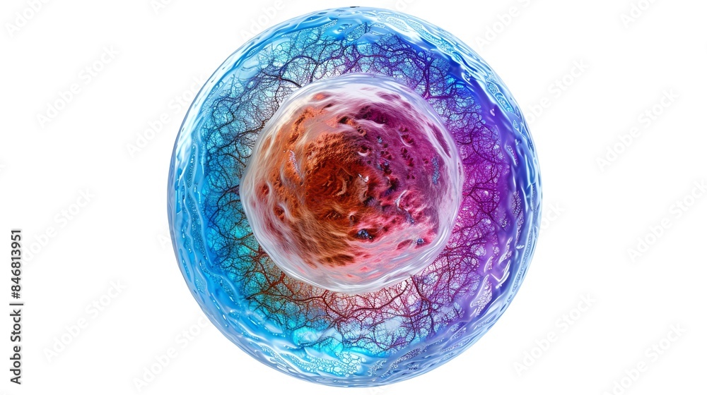 Detailed microscopic image of a human cell, showcasing its complex ...