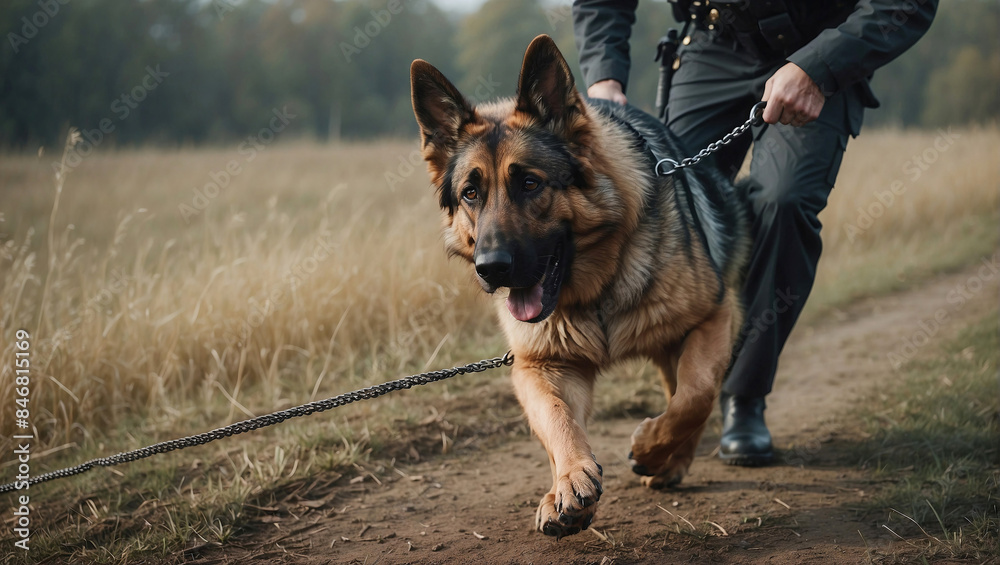 Service dog, German Shepherd, performs the command attack, search ...