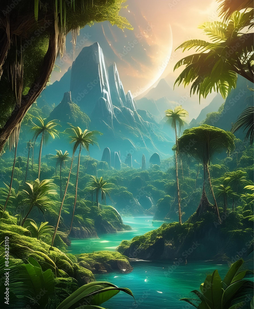 Rainforest Landscape of a Tropical Exoplanet, an Alien Jungle World for ...