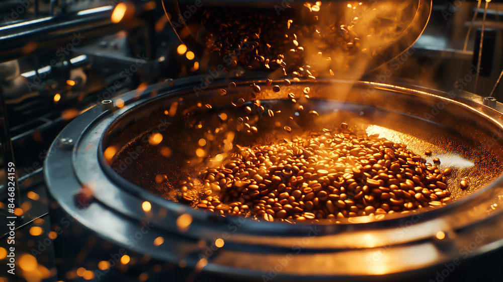 Professional coffee roaster working with modern automated roasting ...