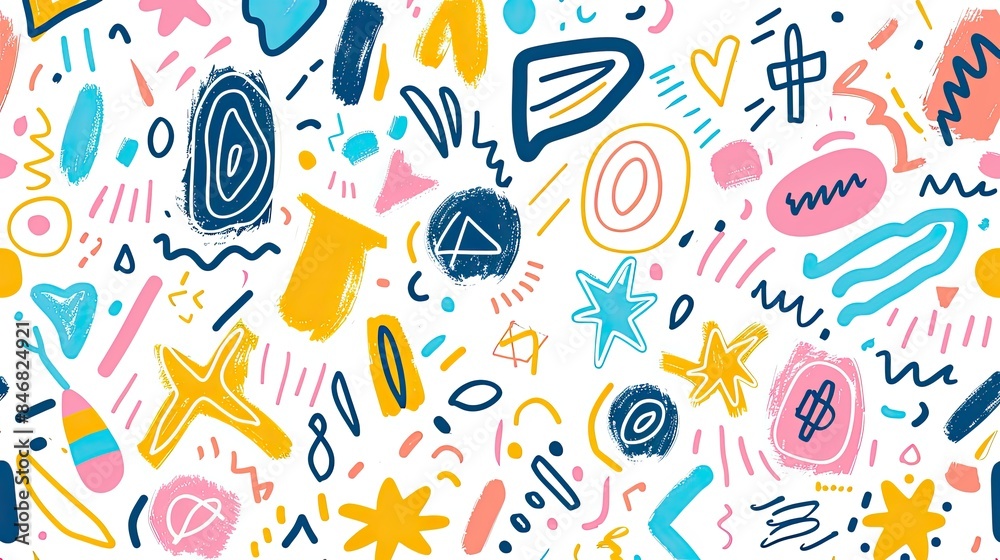 Cute background. colorful line doodle textures. Childish scribble shape ...