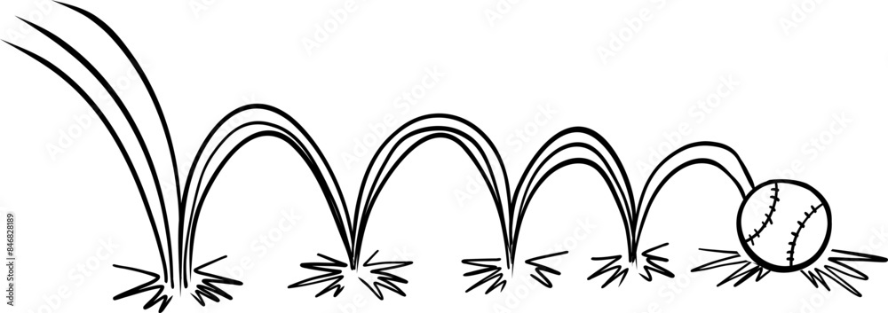 Doodle sports ball trajectory rebound. Baseball Vector Illustration ...
