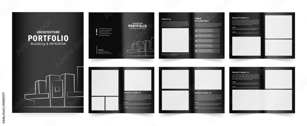 Architecture portfolio or portfolio layout template design, Black and ...