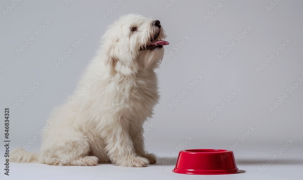 Old English Sheepdog (Bobtail) sitting on the ground with its tongue ...