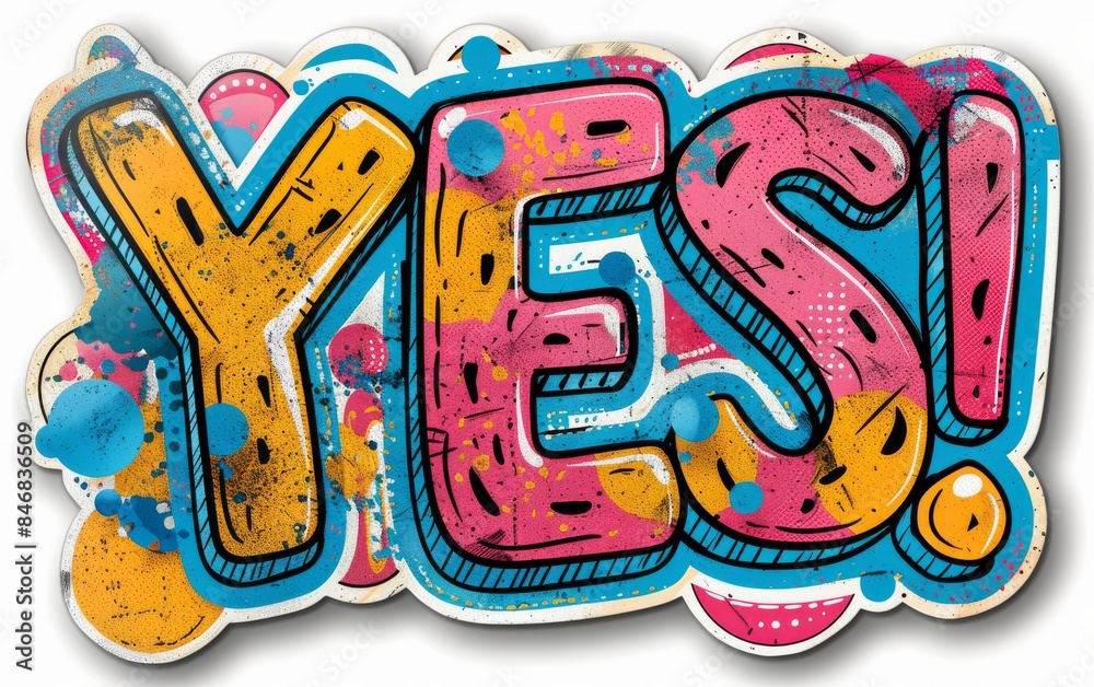 Colorful graffiti style 'YES!' in bold font with vibrant colors and pop ...
