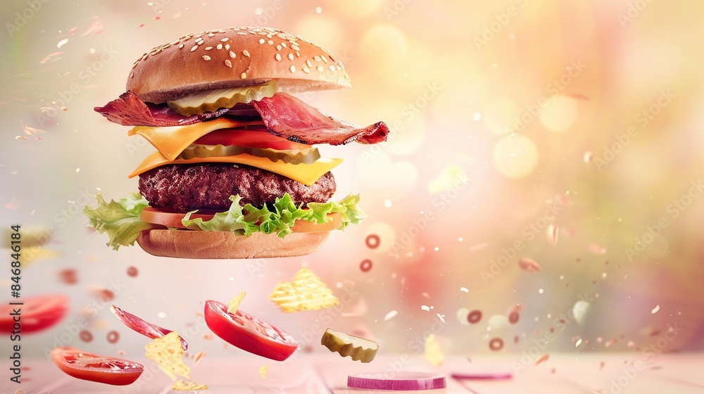 levitate exploded complete grilled beef burger, chesse, tommato slice ...