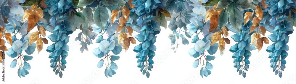 Beautiful watercolor floral border with blue, teal, and orange flowers ...