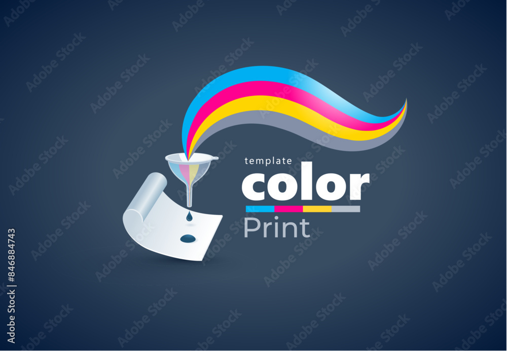 Cmyk Color Print Logo Polygraphy theme. Ink stripes lines and watering ...