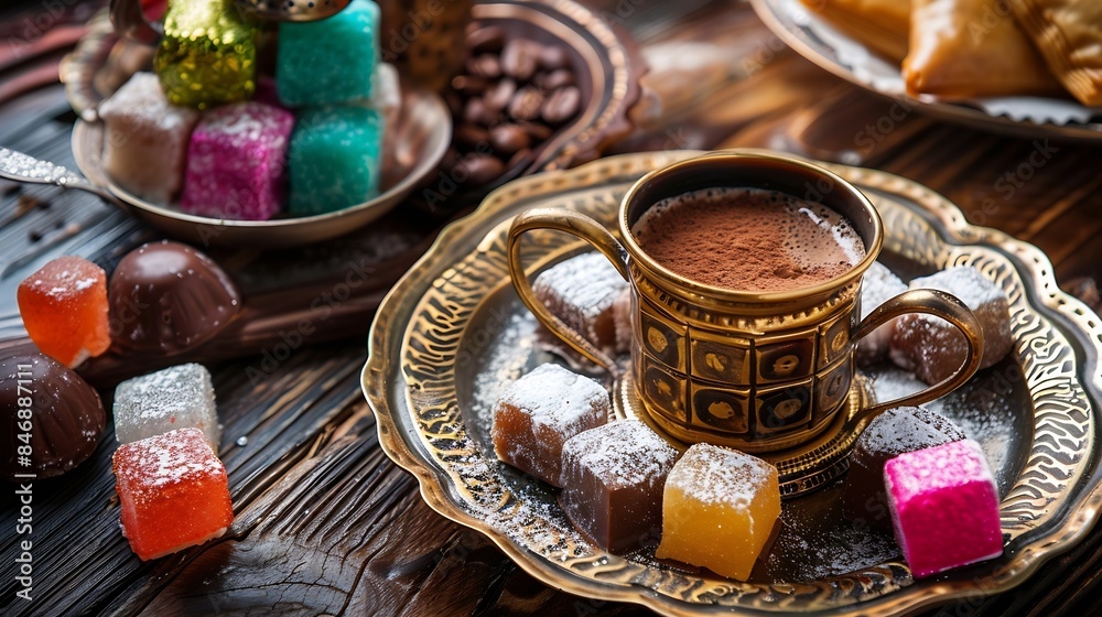 Turkish Coffee in the Colorful Eid Candy and Chocolate Traditional ...
