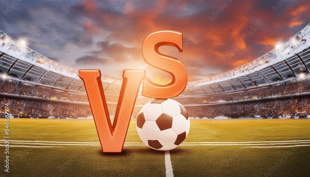 VS writing on football stadium. Used for football matches between home ...