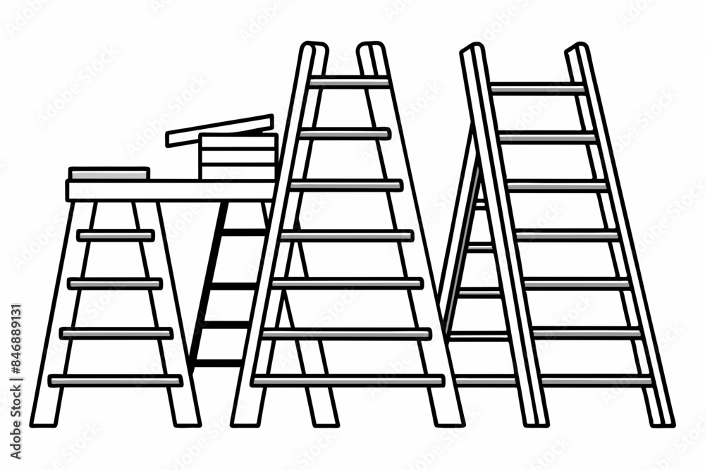 Black outline step ladder vector drawing Stock Vector | Adobe Stock