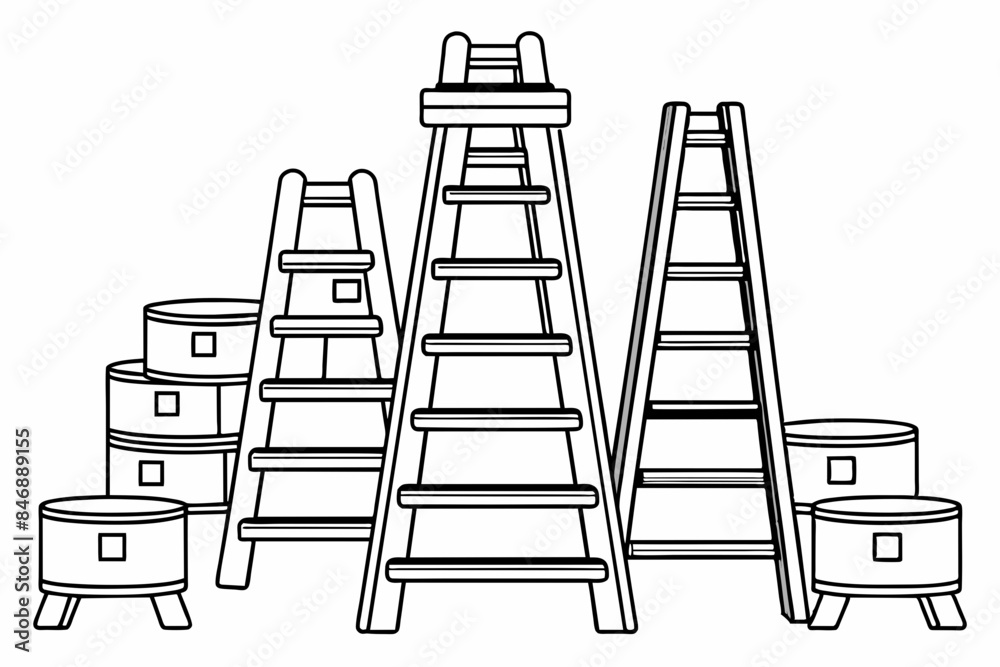 Black outline step ladder vector drawing Stock Vector | Adobe Stock