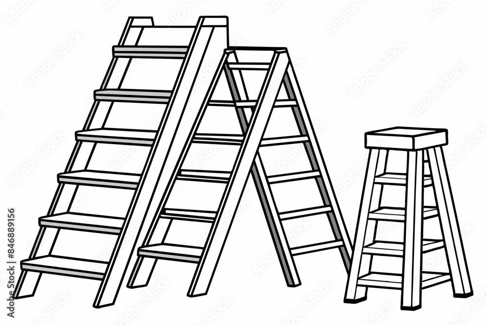 Black outline step ladder vector drawing Stock Vector | Adobe Stock