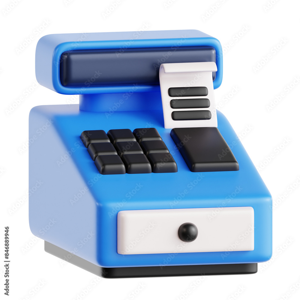 computer cashier machine with receipt paper coming out supermarket ...