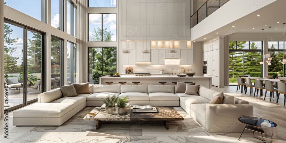 Beautiful living room interior in new luxury home with open concept ...