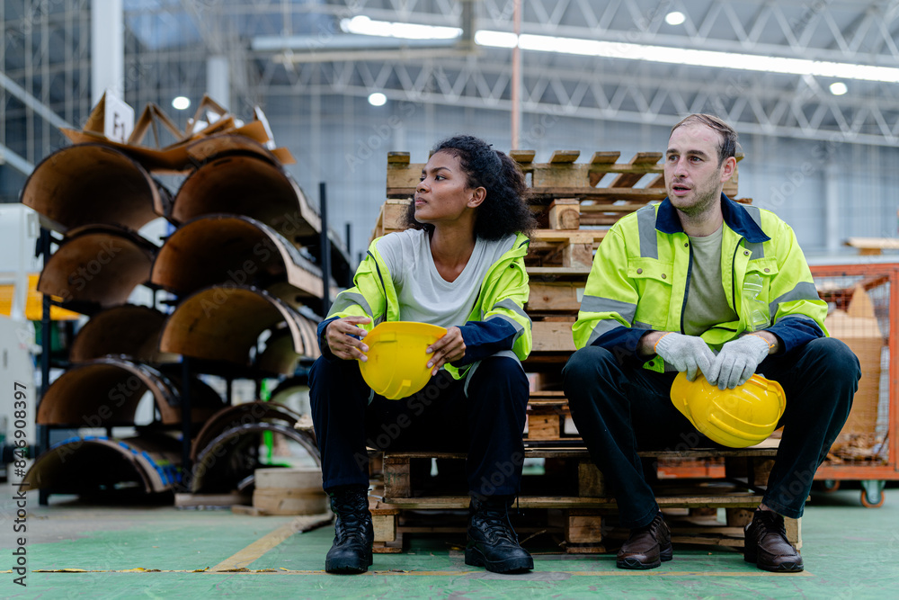 workers engineering sitting after work with working suite dress and ...