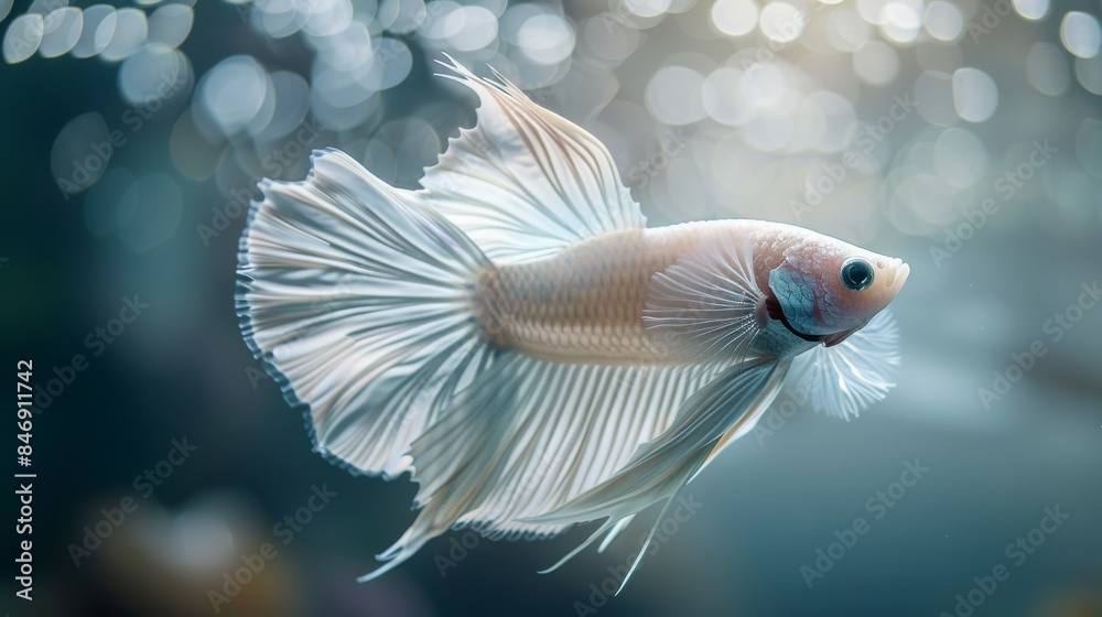 Stunning and realistic all-white fighting fish. The fish is in a ...