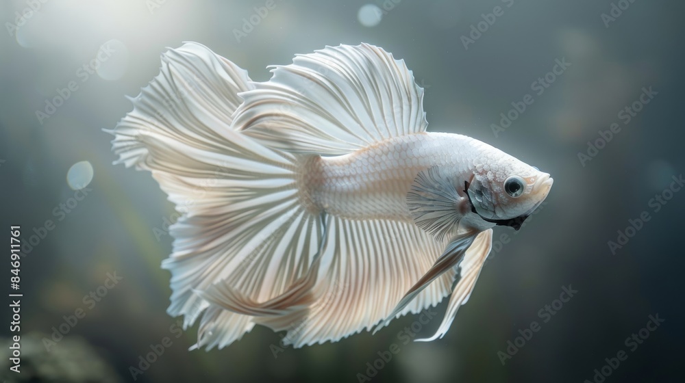 Stunning and realistic all-white fighting fish. The fish is in a ...