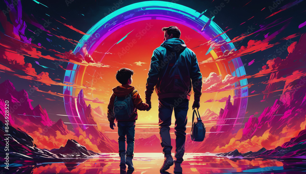 Father's Day in Australia. dad and son. The father holds his son's hand ...