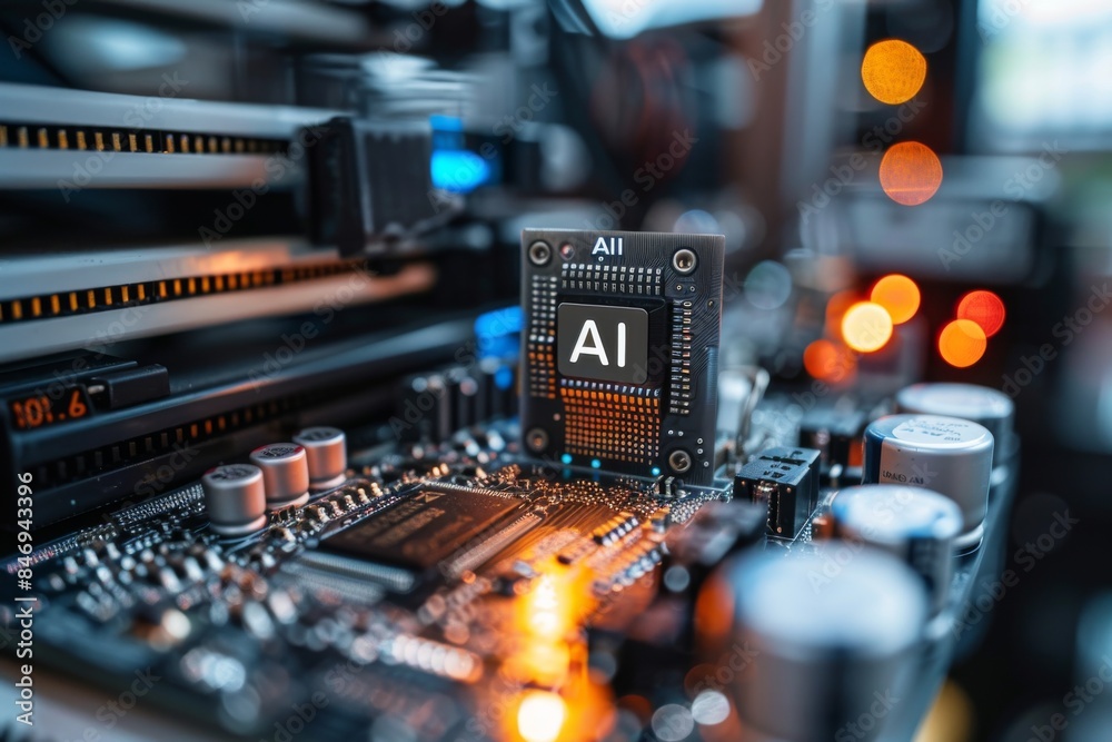 AI microchip on motherboard, digital art, technology innovation ...