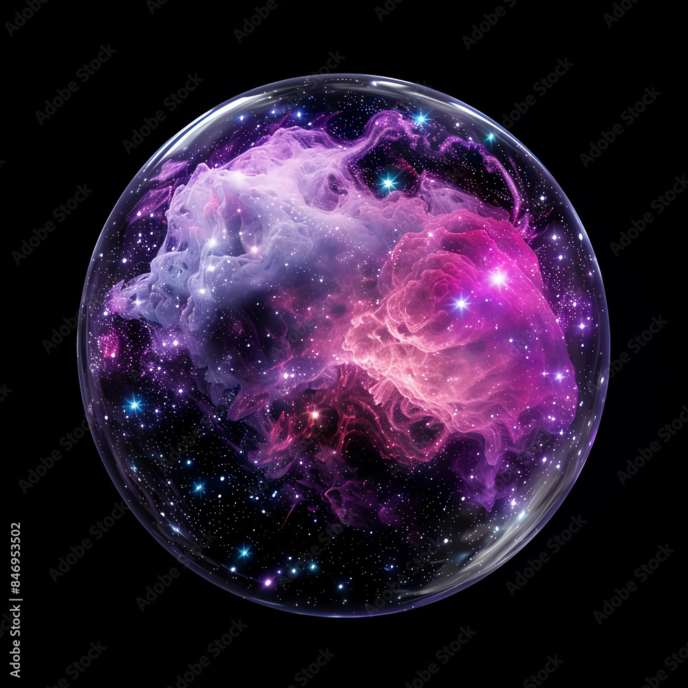 3D Spectacular cosmic cloud explosion within transparent sphere with ...