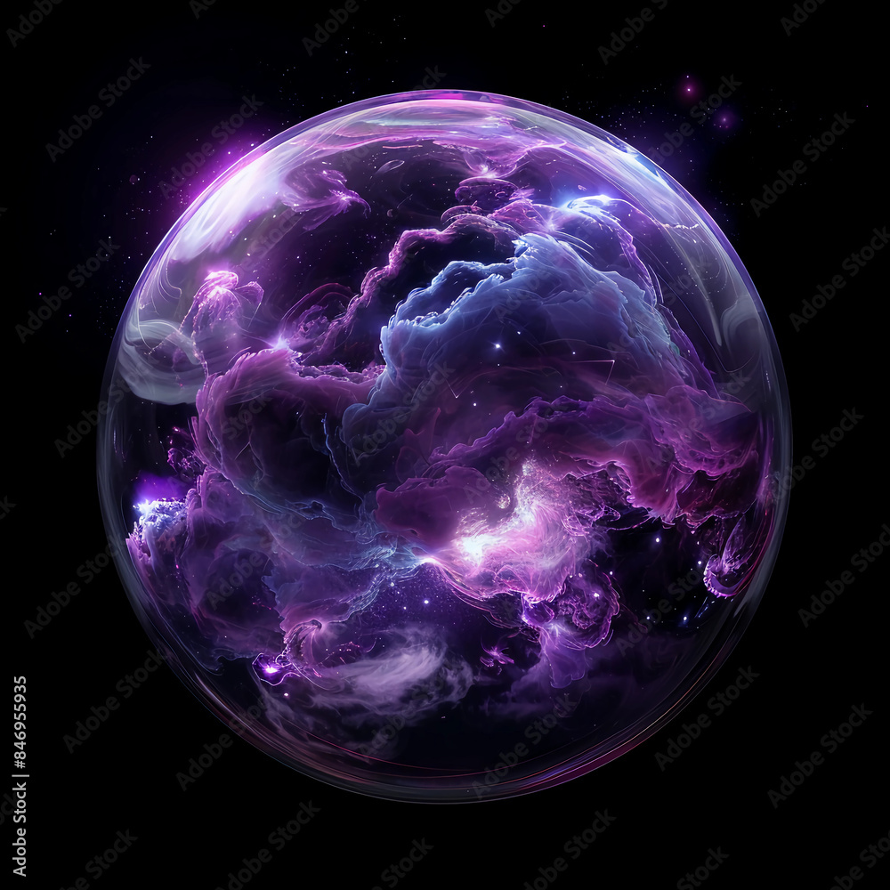 3D Spectacular cosmic cloud explosion within transparent sphere with ...