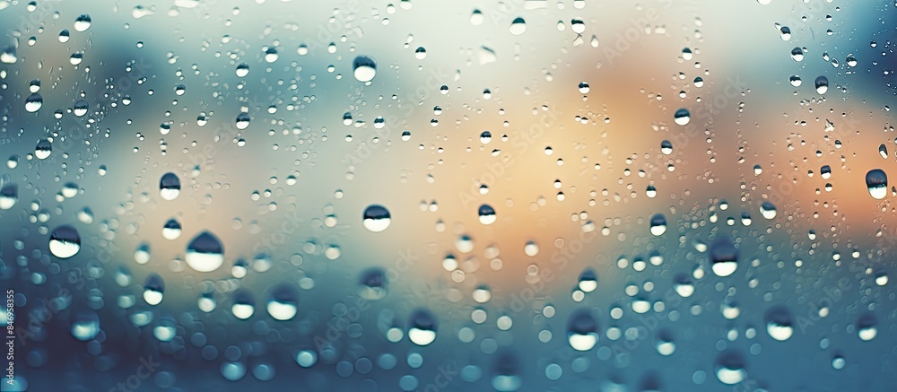 Rain droplets on a glass surface, creating a blurred effect due to ...